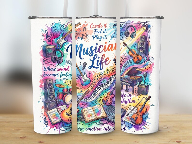 Musician Life Digital Download, Watercolor Instrument Tumbler Wrap ...