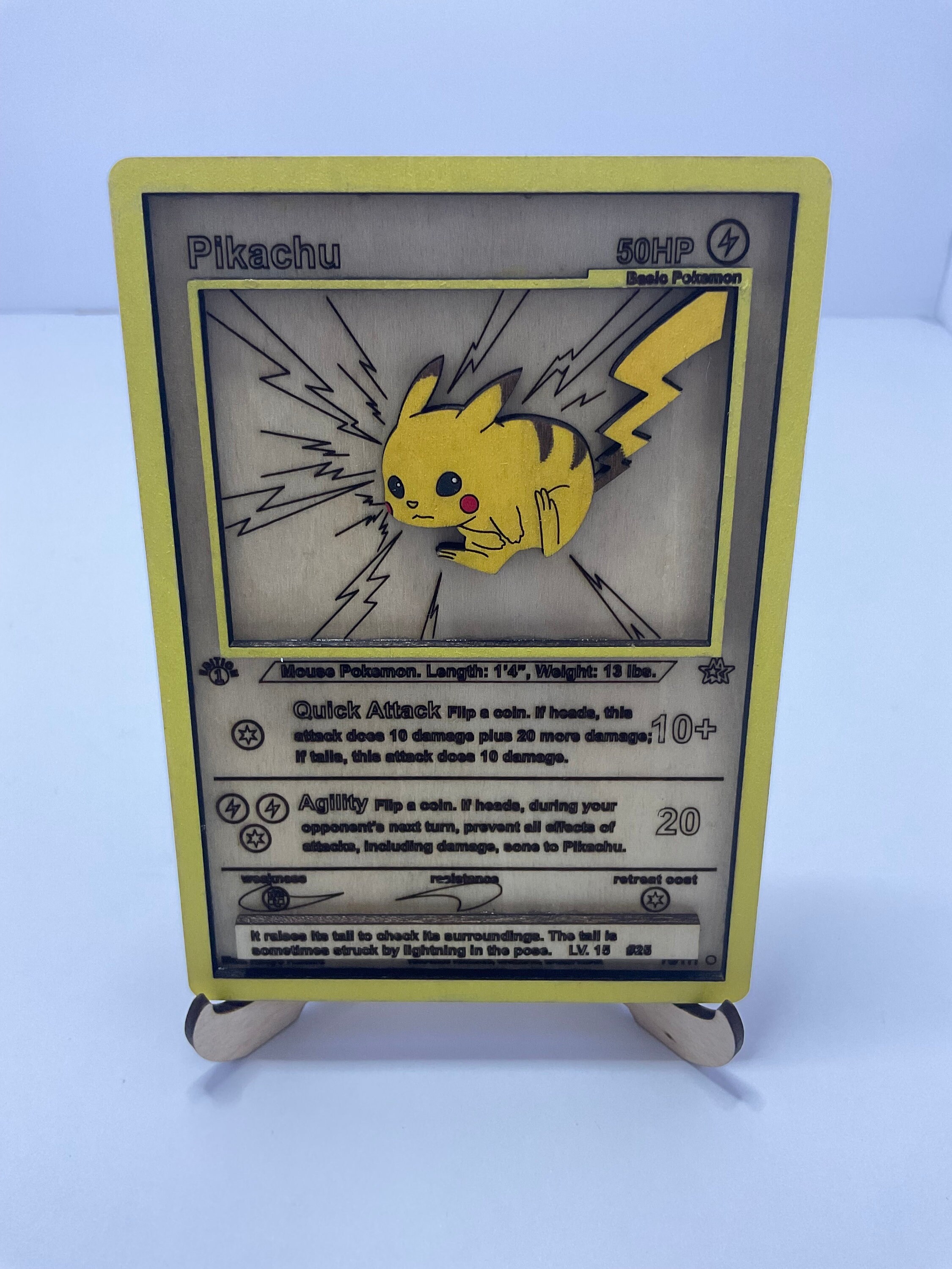 Wooden Pikachu 3D Colored Pokémon Card - Etsy
