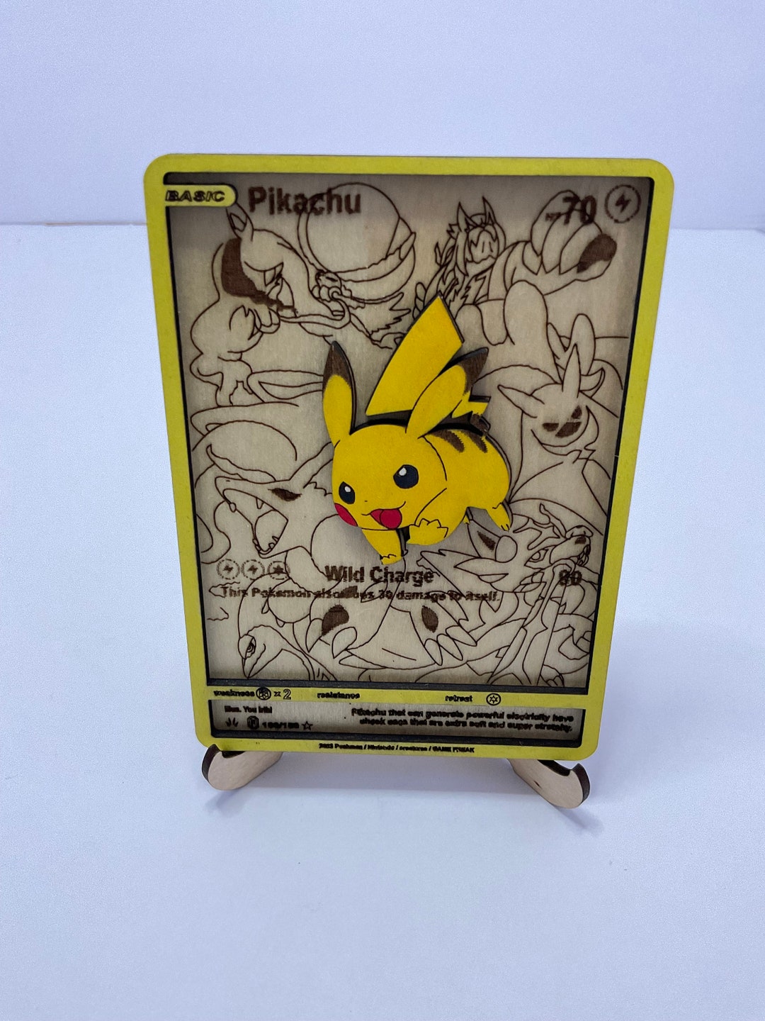 Wooden Pikachu 3D Pokémon Card Colored - Etsy