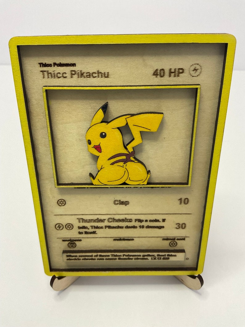 Wooden Thicc Pikachu 3D Colored Pokémon Card - Etsy