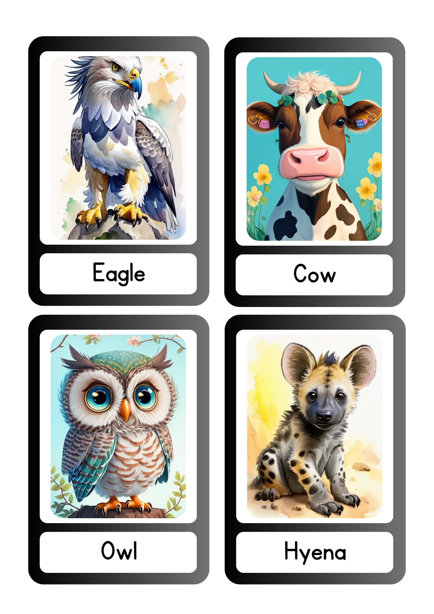 Flashcards for Kids / Animals / Printable/ Easy for Learning / - Etsy