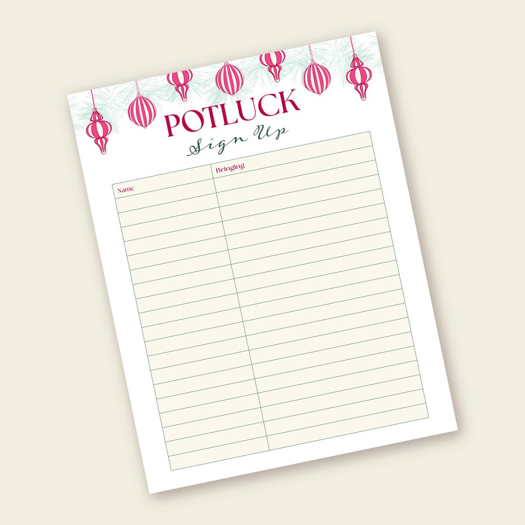 Christmas Potluck Sign-up List - Digital Download - Etsy