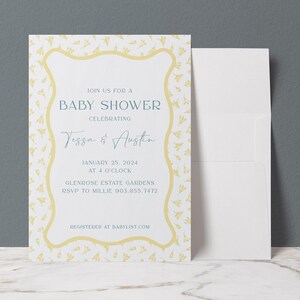 Garden Baby Shower Invitation, Yellow Floral Border, Editable 5x7 Girl ...