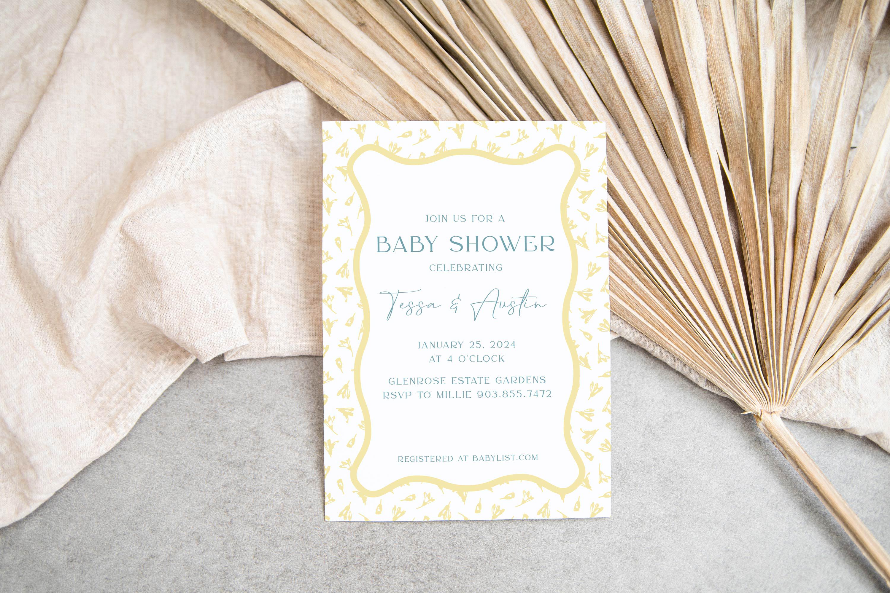 Garden Baby Shower Invitation, Yellow Floral Border, Editable 5x7 Girl ...