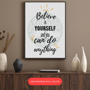 Believe in Yourself Quote Wall Art, Motivational Home Decor, Typography ...