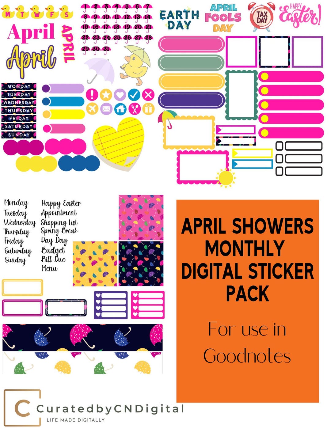 April Showers Digital Stickers (all-in-one Sticker Pack) - Etsy