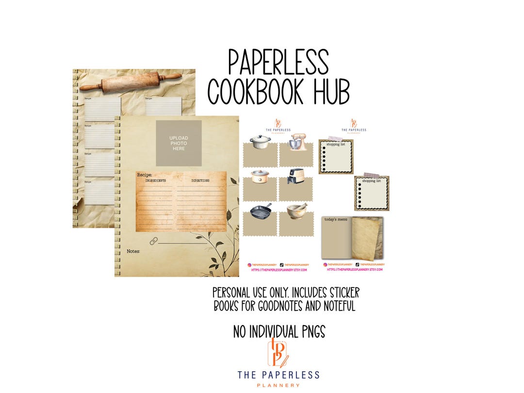 Paperless Cookbook Hub (plus Goodnotes and Noteful Stickers) - Etsy