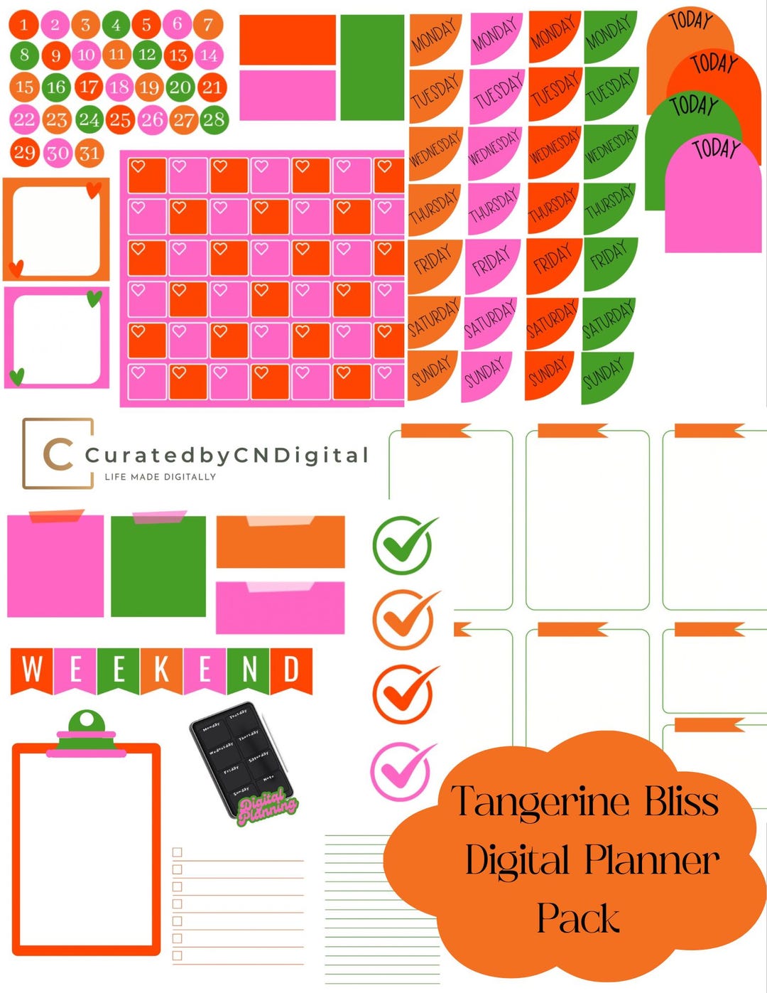 Tangerine Bliss Planner Pack Digital Stickers - Etsy