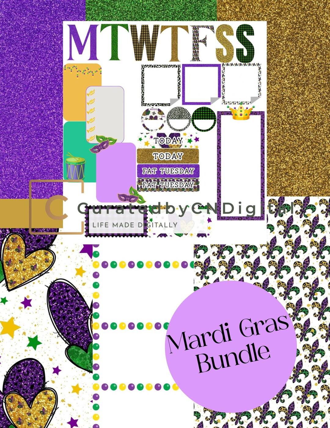 Mardi Gras Digital Stickers and Paper Bundle - Etsy