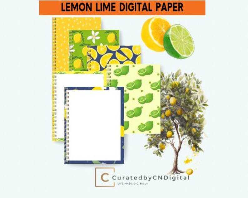 Lemon Lime Digital Paper - Etsy
