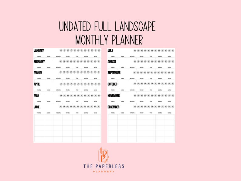 Undated Full Landscape Monthly Planner - Etsy