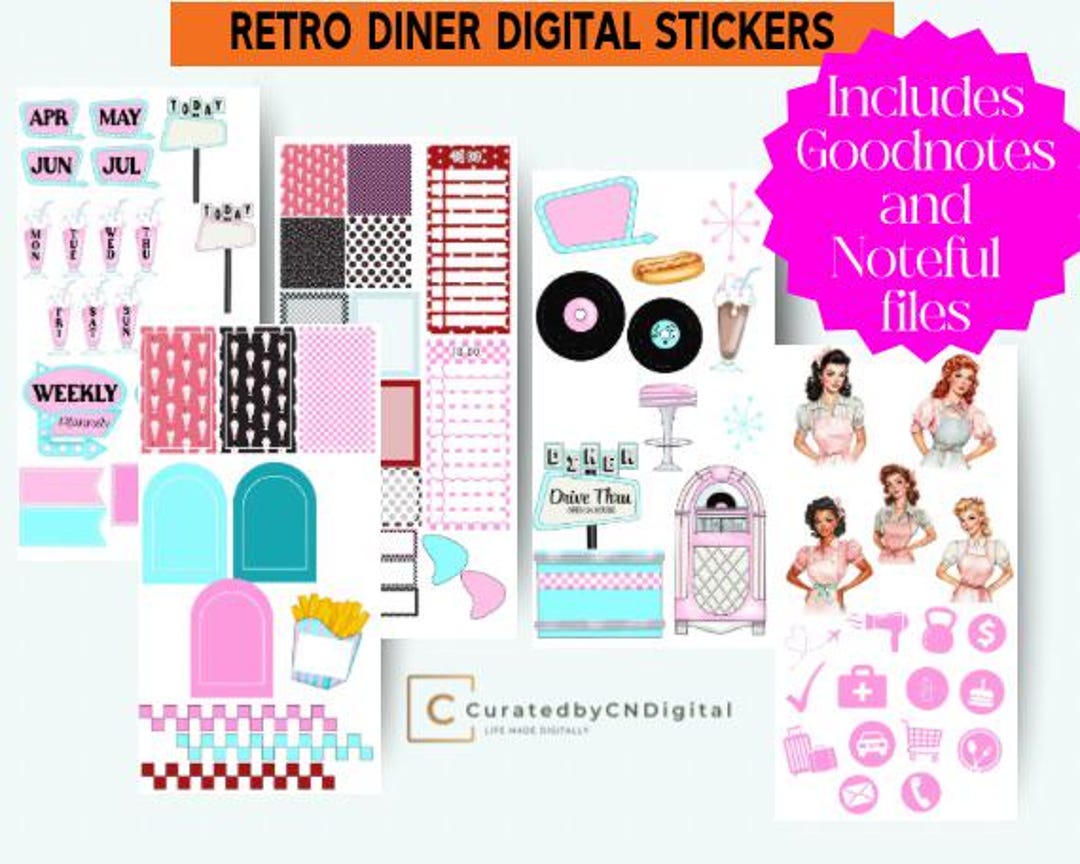 Retro Diner Digital Stickers - Etsy