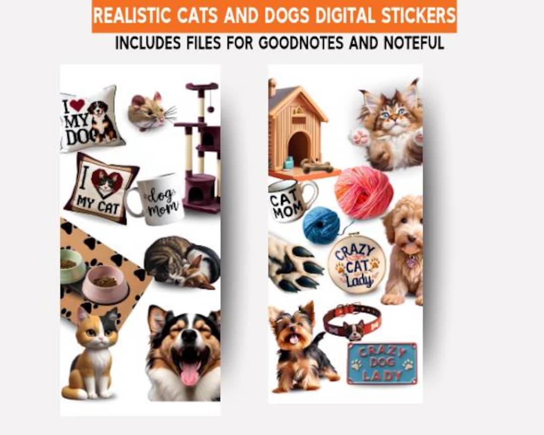 Realistic Cats and Dogs Digital Stickers - Etsy
