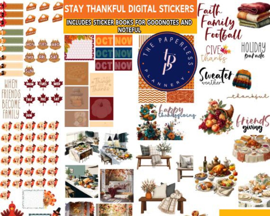 Stay Thankful Digital Stickers - Etsy