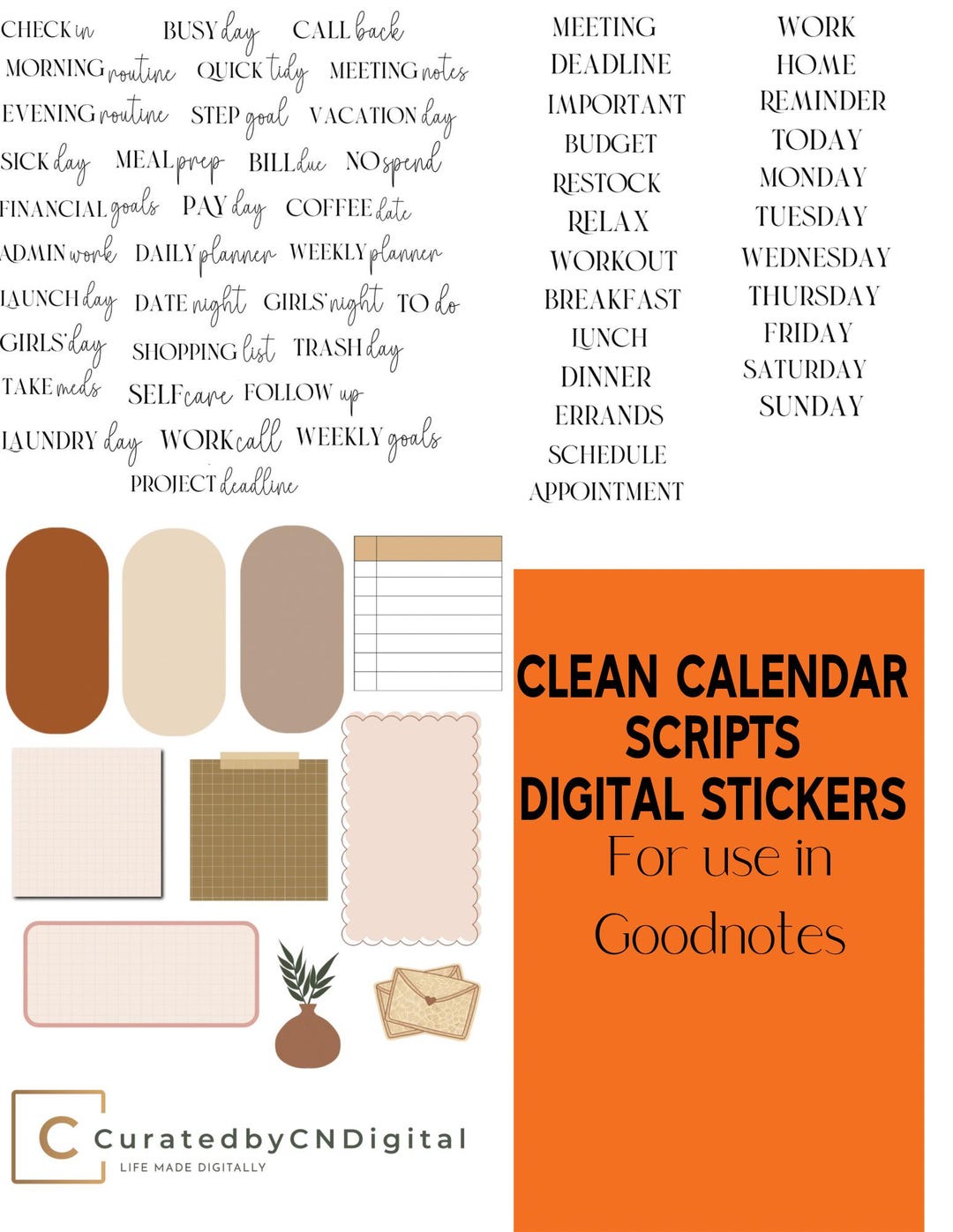 Clean Calendar Script Digital Stickers - Etsy
