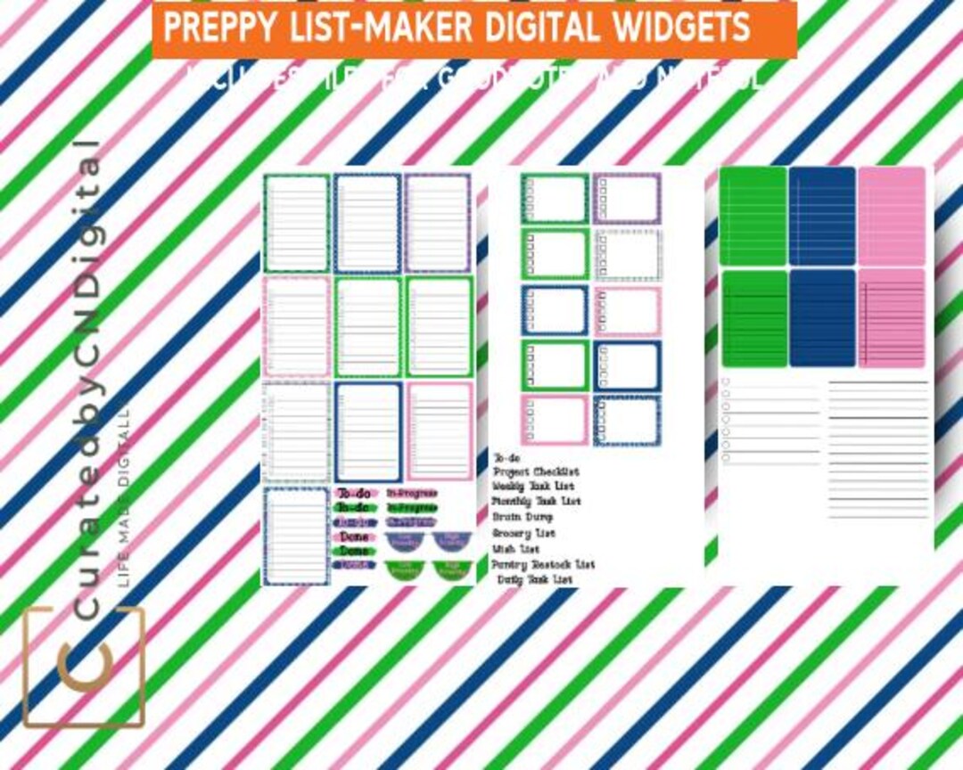 Preppy List-maker Digital Stickers - Etsy