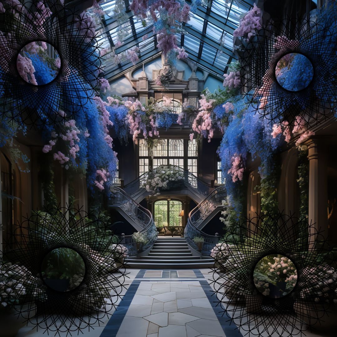 Stunningly Bright Blue Customizable Atrium Floral Backdrop Digital ...