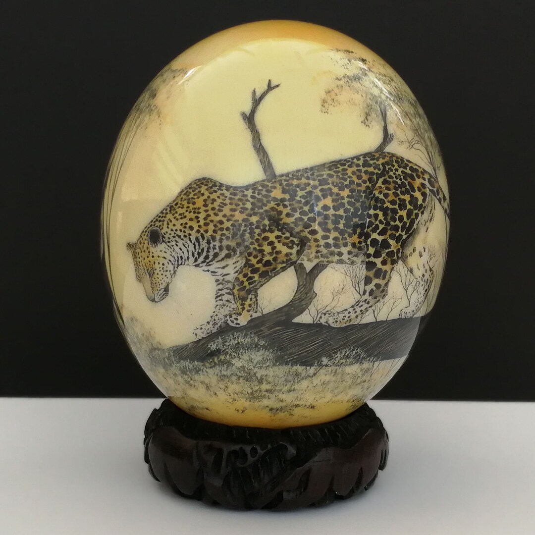 Leopard Decoupage Ostrich Egg - Ostrich Egg Ornament, Big 5 Ostrich ...