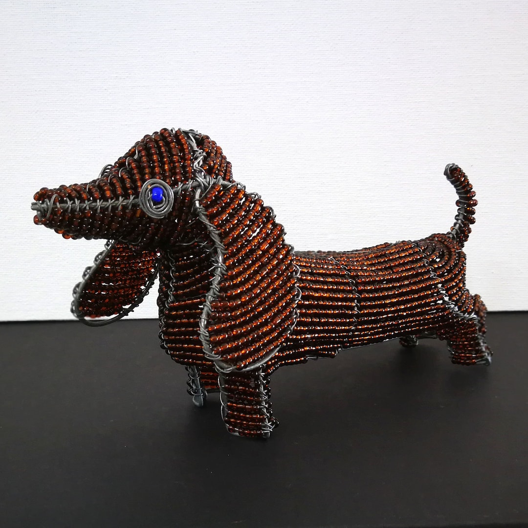 Dachshund Wire Bead Sculpture, Bead Wire Dog, African Wire Art, Sausage ...