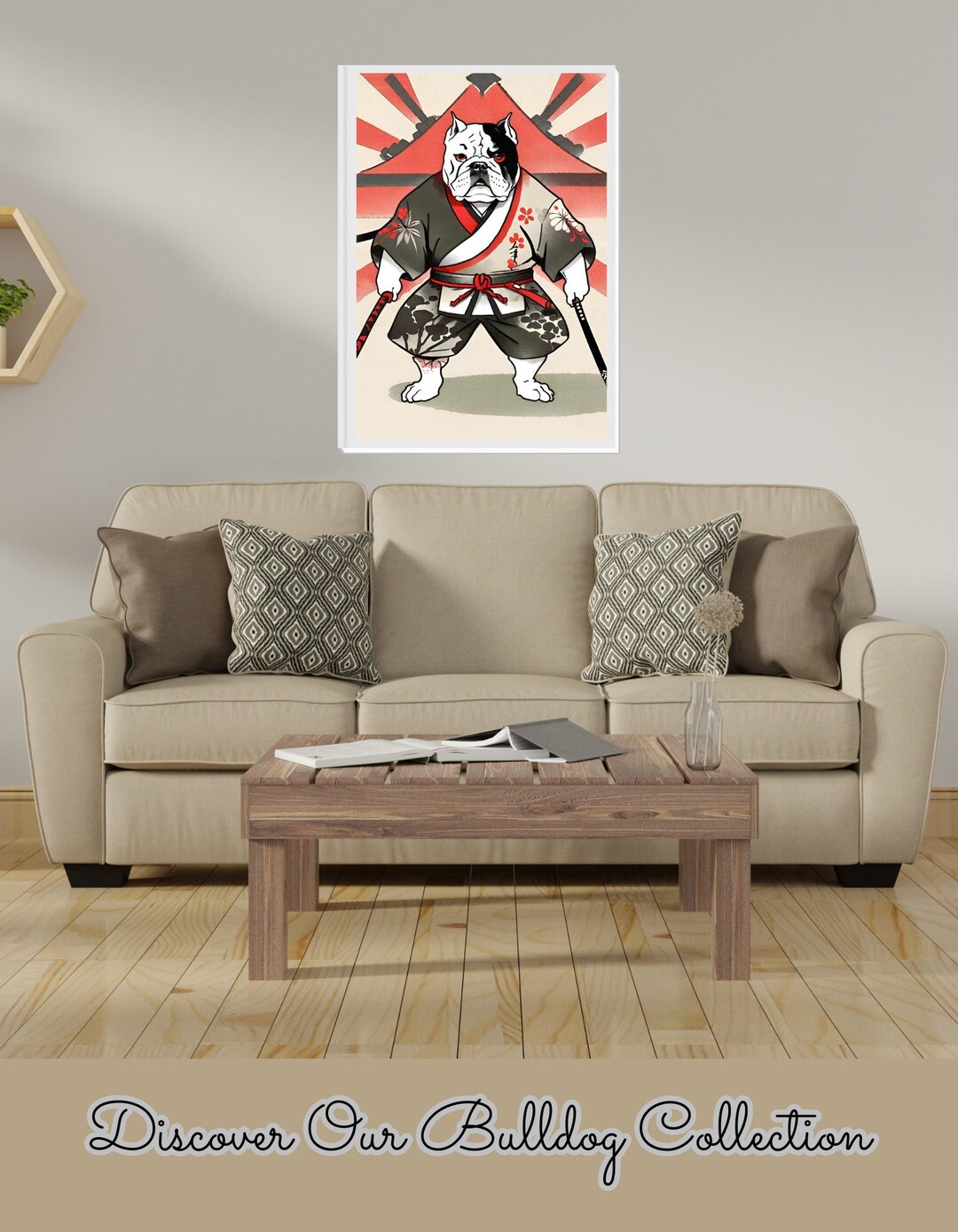 Digital Bulldog Painting Japanese Art Red & Black Decor Wall Art Print ...