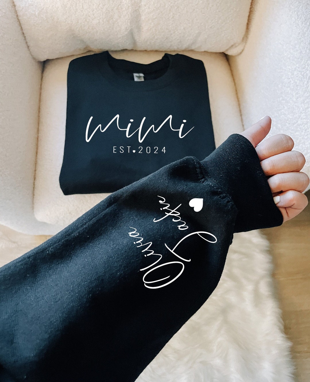 Custom Mimi Sweatshirt With Children Name on Sleeve, Mimi Sweatshirt ...