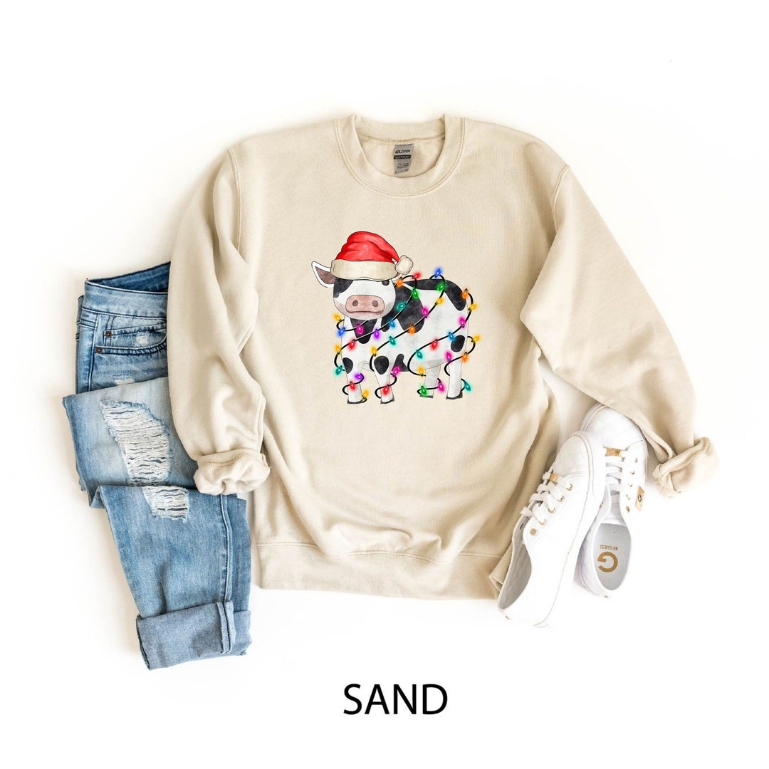 Christmas Cow Sweatshirt, Cow Christmas Lights Sweat, Farm Christmas ...