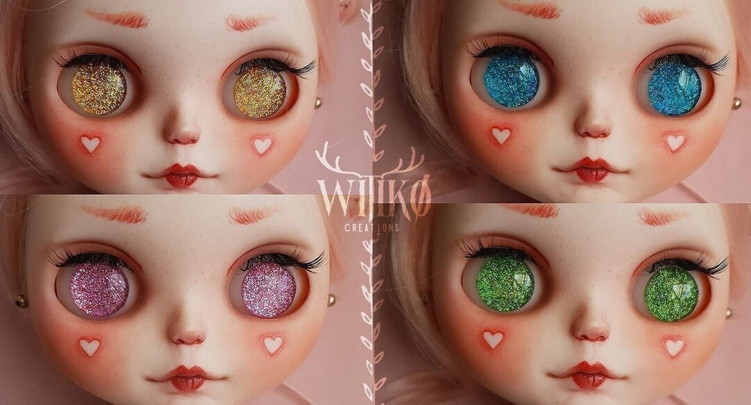BLYTHE / FURBY Custom Eye Chips - Pullip Pink Glitter Shiny Furby Eyes ...