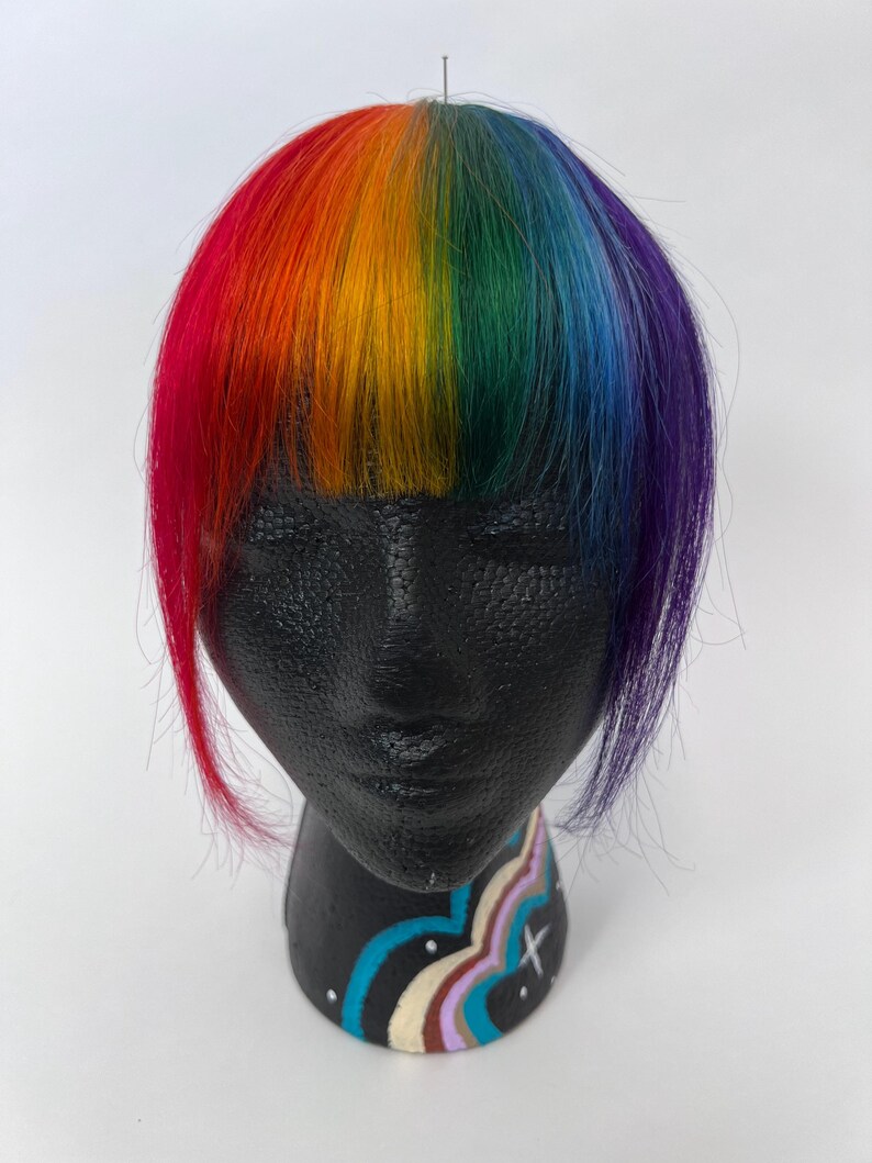 Rainbow Clip in Bangs: Human Hair Extensions, Festival Hair - Etsy