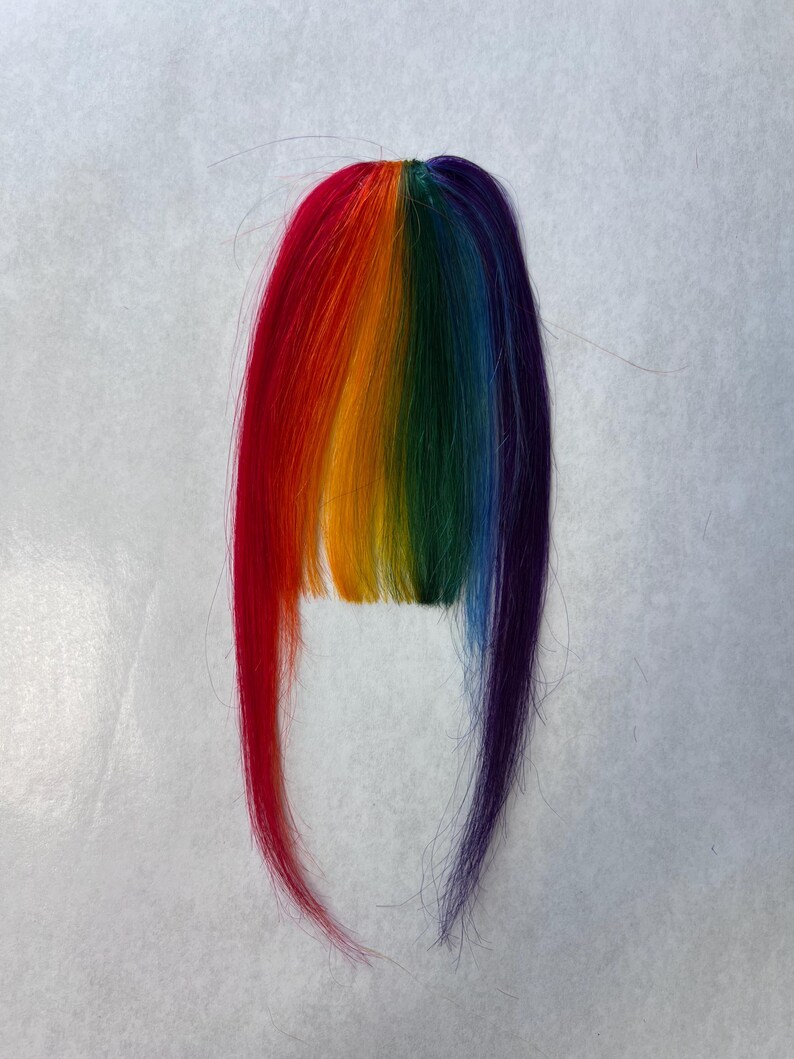 Rainbow Clip in Bangs: Human Hair Extensions, Festival Hair - Etsy