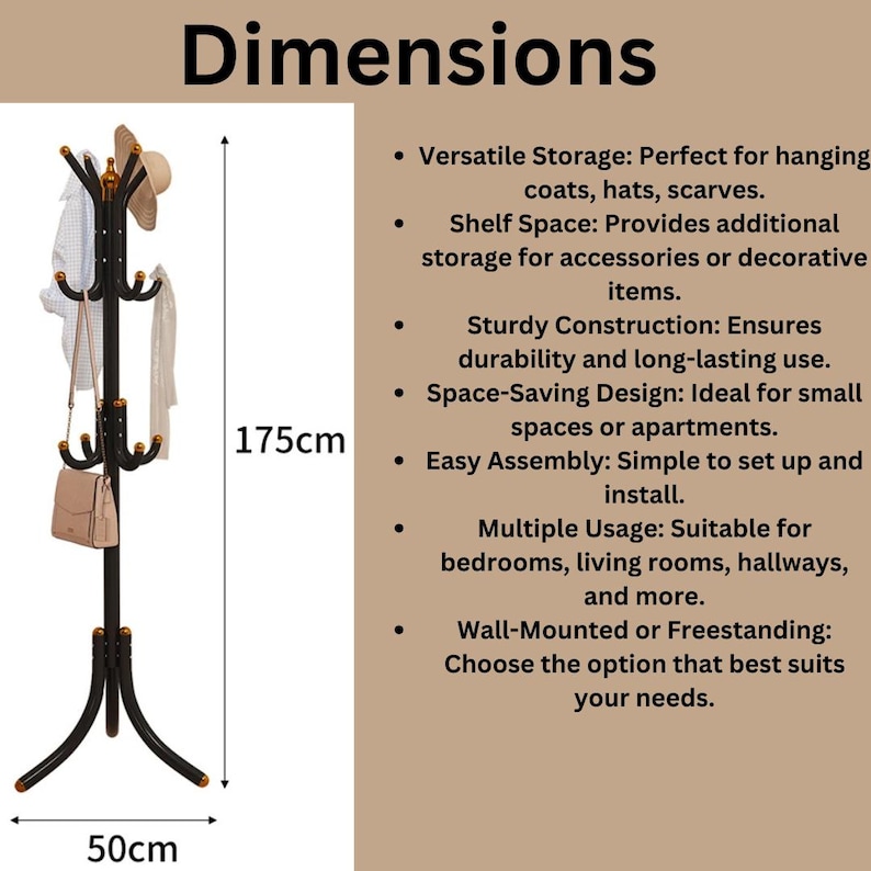 Coat Rack Hall Tree Freestanding Organizer Coat Tree Hat Jacket Purse ...