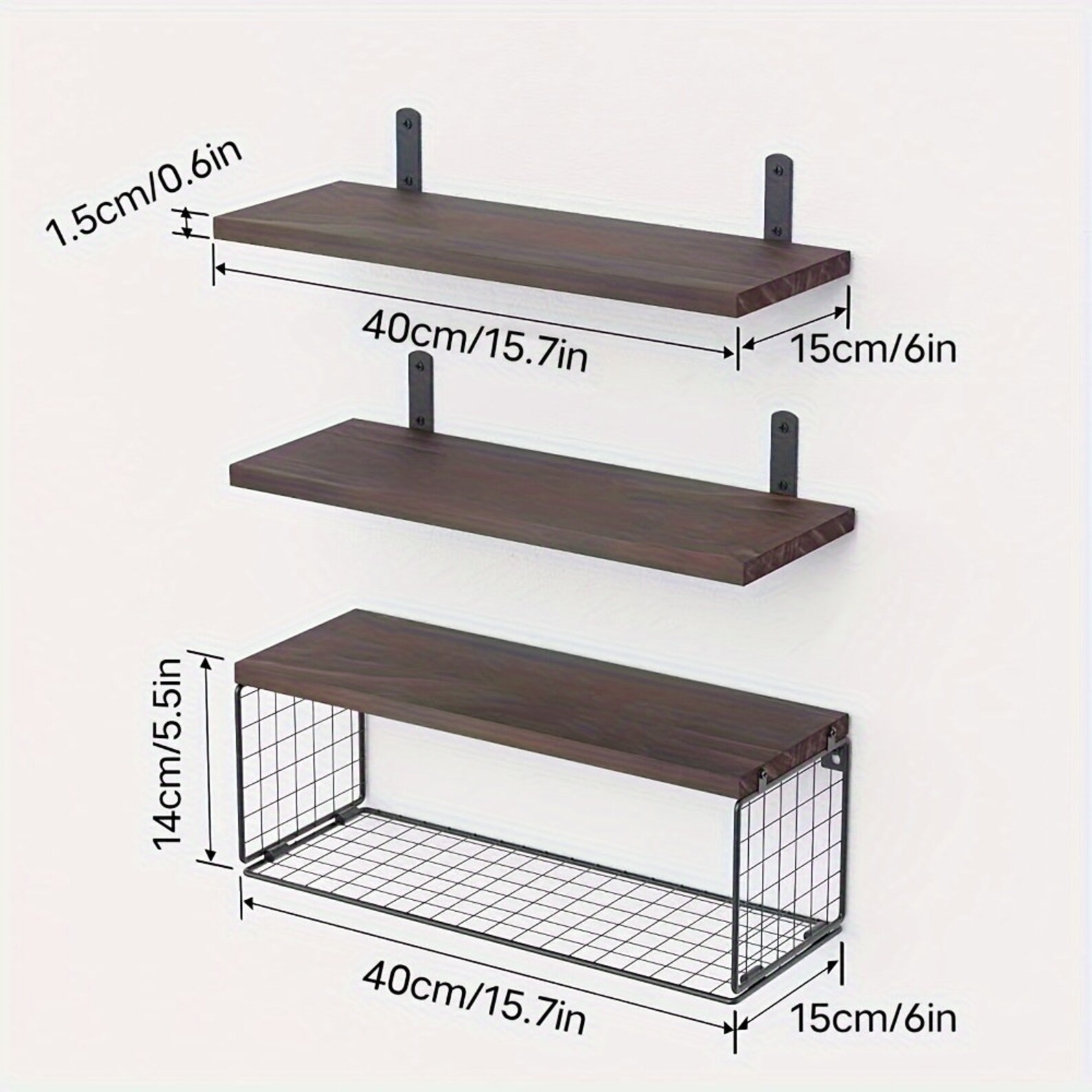 Set of 3 Wooden Floating Storage Rack Wall-mounted Bathroom Partition ...
