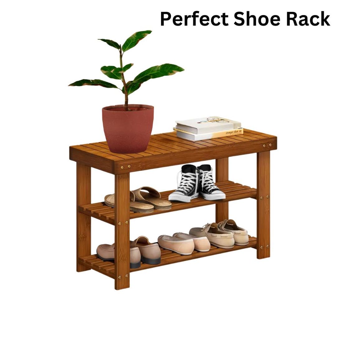 Shoe Rack Bench SONGMICS , 3-Tier Bamboo Shoe Organizer, Storage Shelf ...