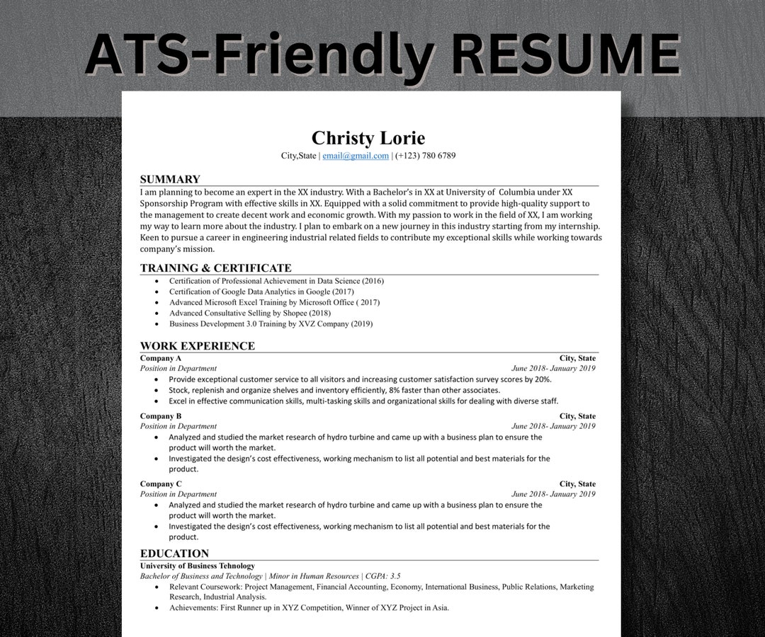 Trending ATS Friendly Resume Template Black and White - Etsy