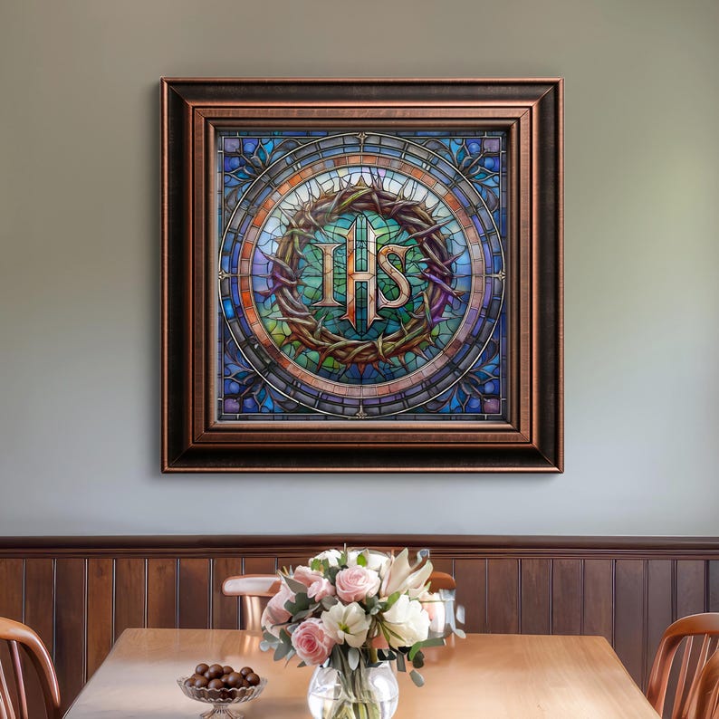 Jesus Christ Symbol "ihs" Stained Glass Print: Crown of Thorns ...