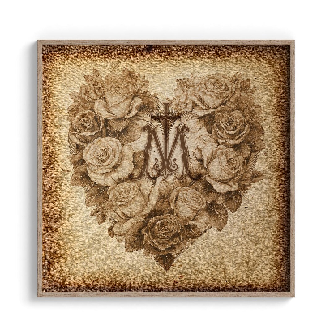 Ave Maria Heart of Roses Print, Vintage Catholic Wall Art P65 - Etsy