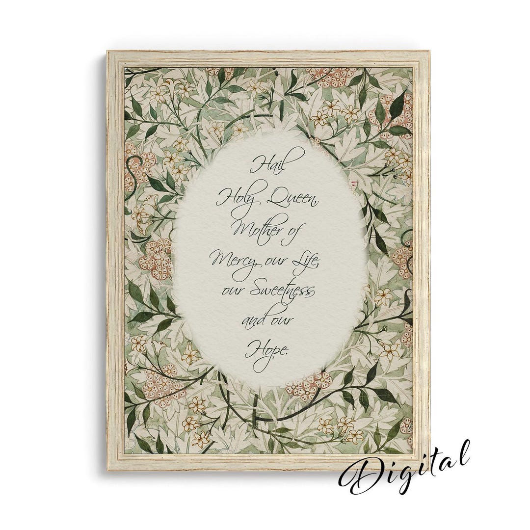 Hail Holy Queen Mother of Mercy Digital Art: Floral Watercolor Catholic ...