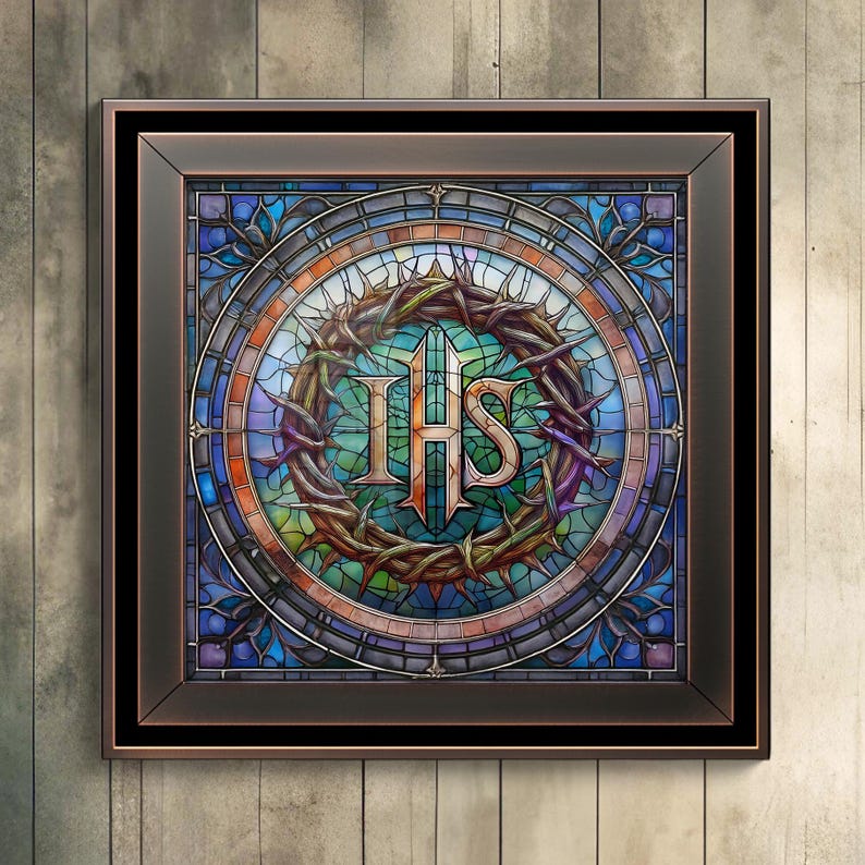 Jesus Christ Symbol "ihs" Stained Glass Print: Crown of Thorns ...