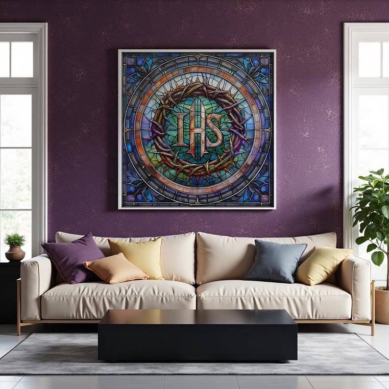 Jesus Christ Symbol "ihs" Stained Glass Print: Crown of Thorns ...