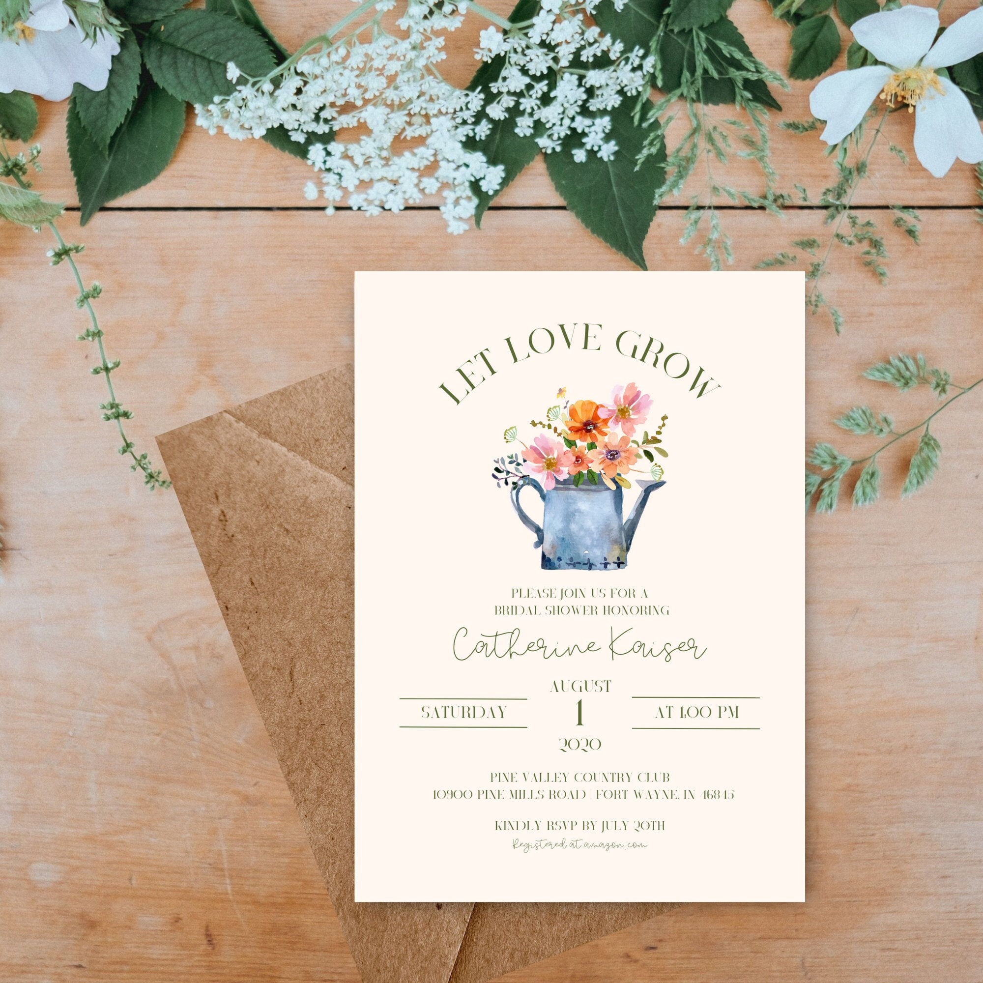 Let Love Grow Bridal Shower Invitation, Floral Bridal Shower Invitation ...