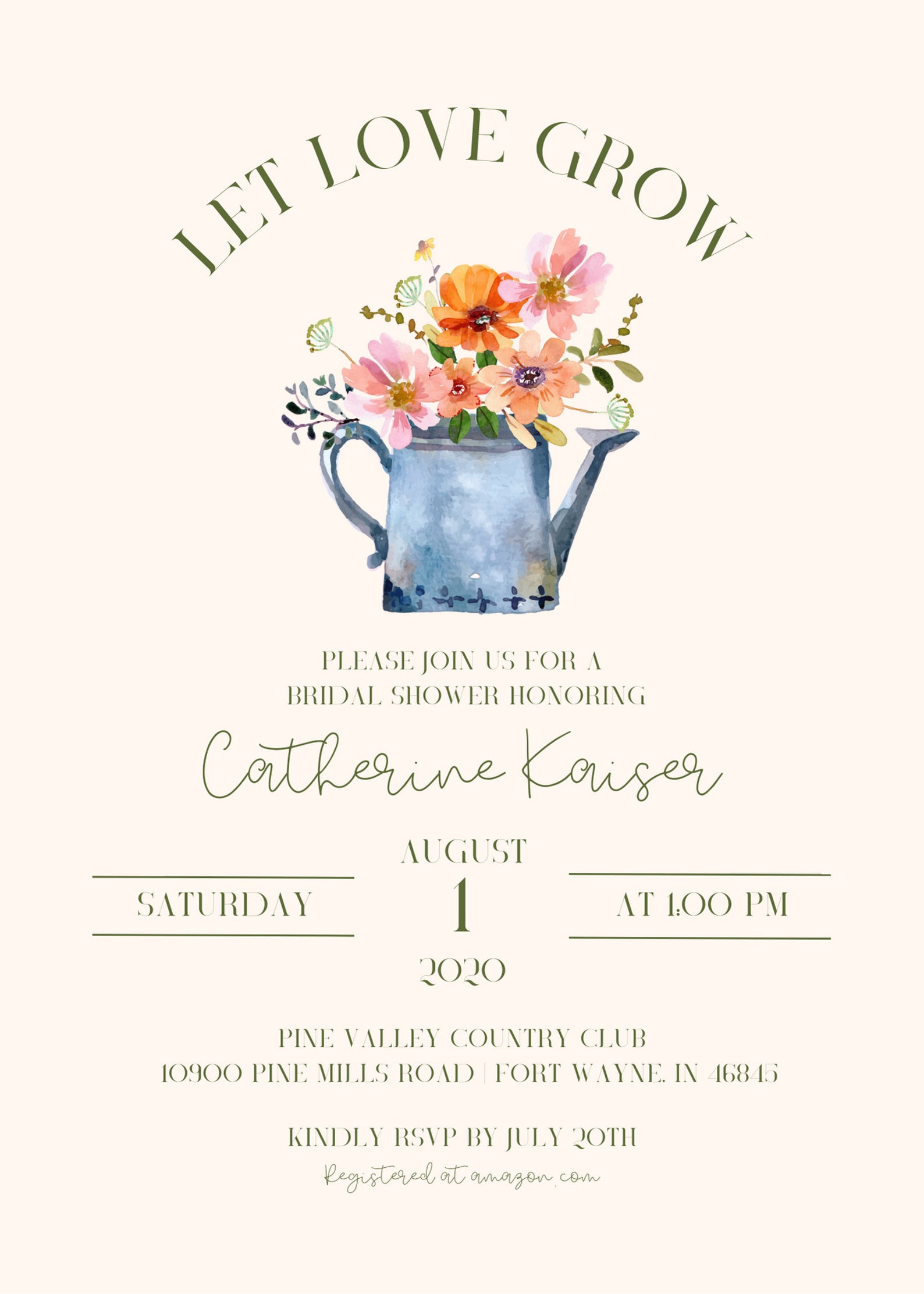 Let Love Grow Bridal Shower Invitation, Floral Bridal Shower Invitation ...