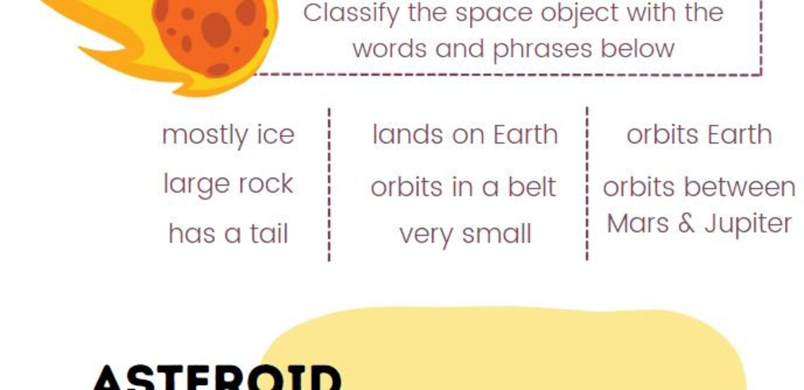 Lets Learn About Asteroids STEM Worksheet - Etsy