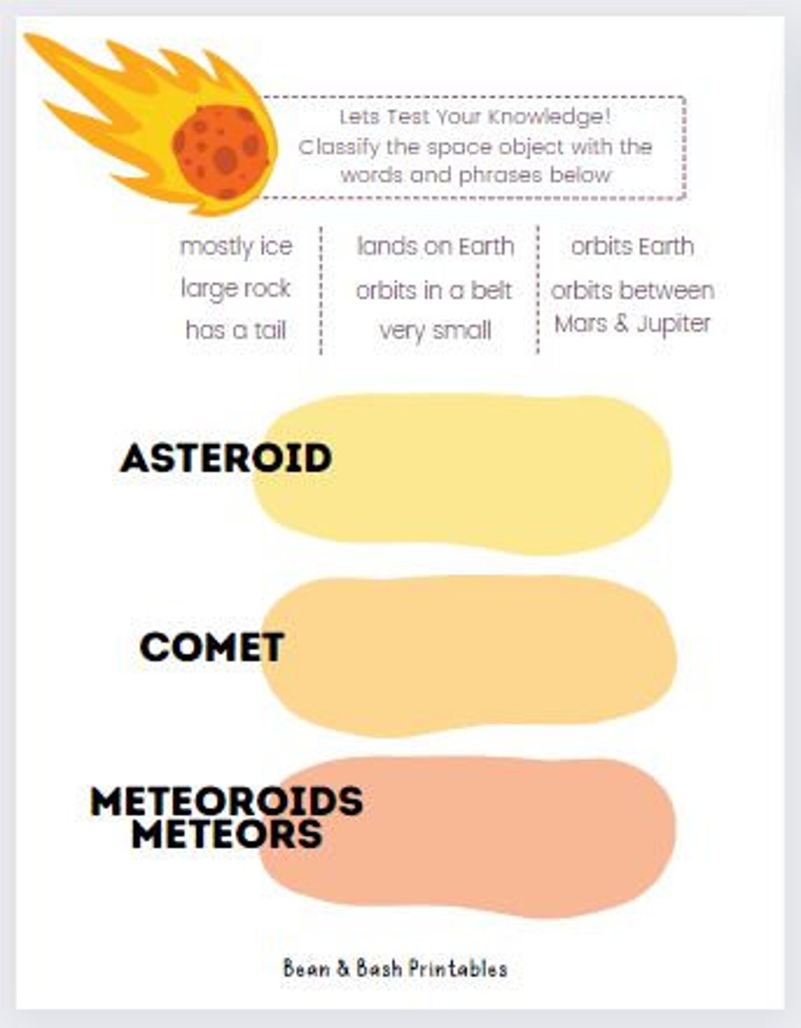 Lets Learn About Asteroids STEM Worksheet - Etsy