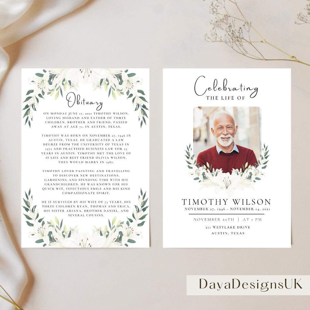 Editable Funeral Program Template, Memorial Service Template, Obituary ...