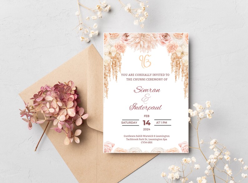 Editable Roka Chunni Takhar Ceremony Invite, Blessing, Modern Neutral ...