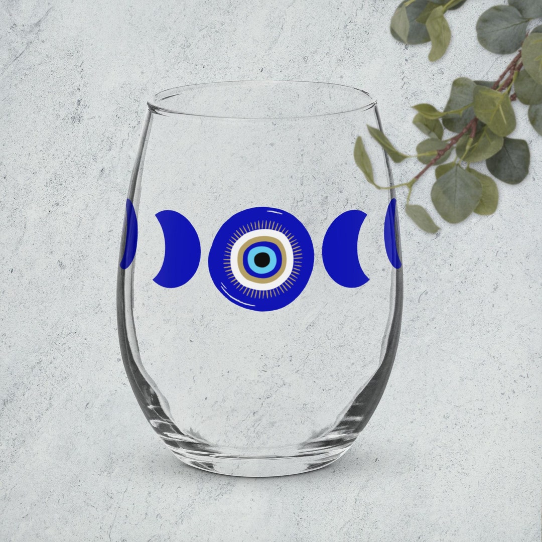 Evil Eye Moon Phase Stemless Wine Glass, Jewitch Protection, 15oz - Etsy