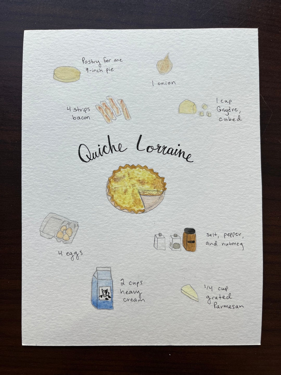 Hand-painted Recipe Card - Quiche Lorraine - Etsy