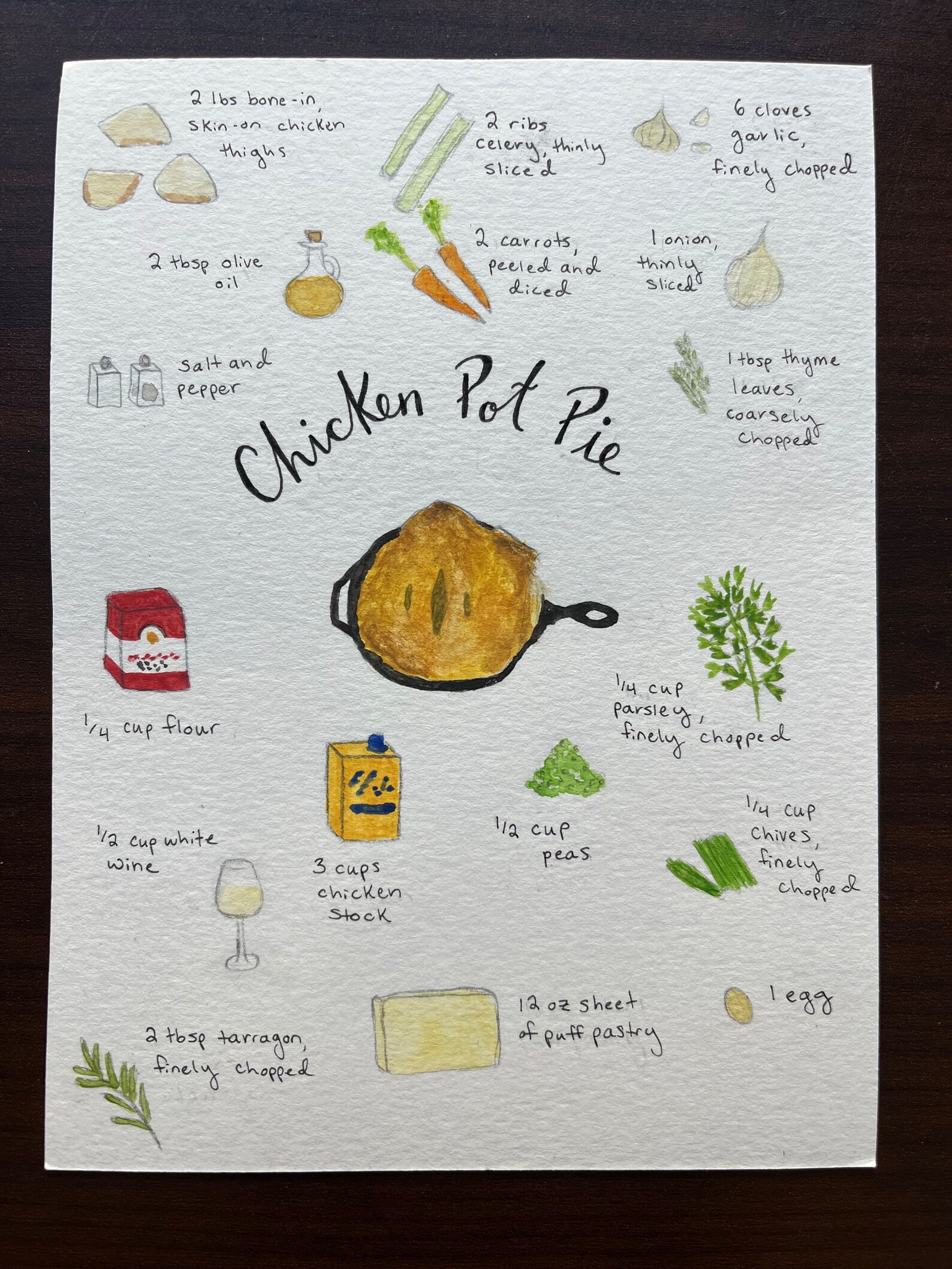 Hand-painted Recipe Card Chicken Pot Pie - Etsy