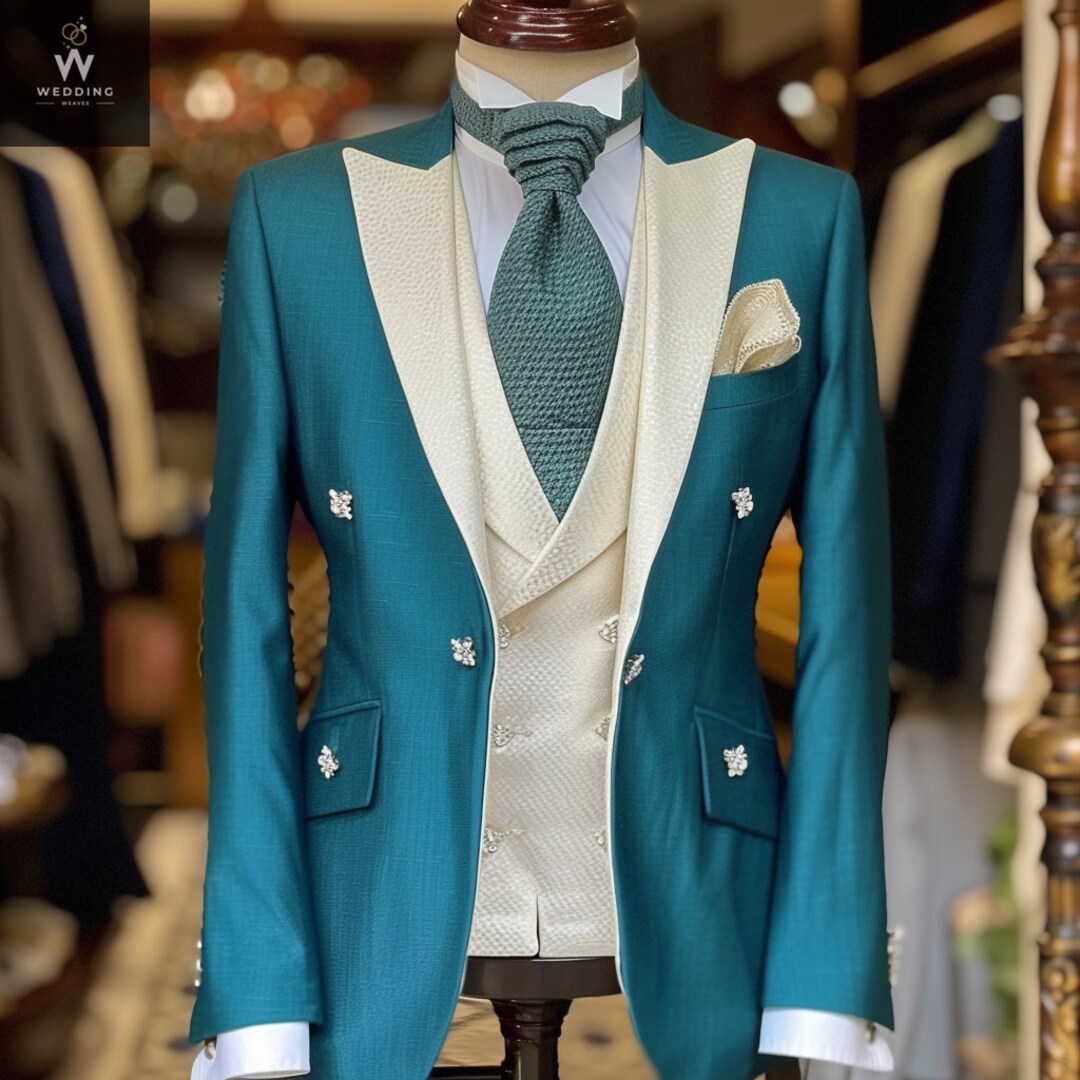Custom Teal Coloured Men Suit for Wedding ,custom White Wedding Suits ...