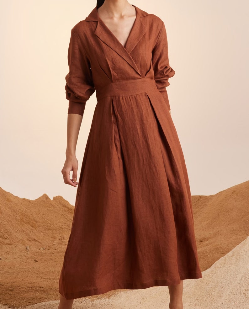 Women's Dressology Rust Linen Dresshandcrafted Rust Dress for Prom ...