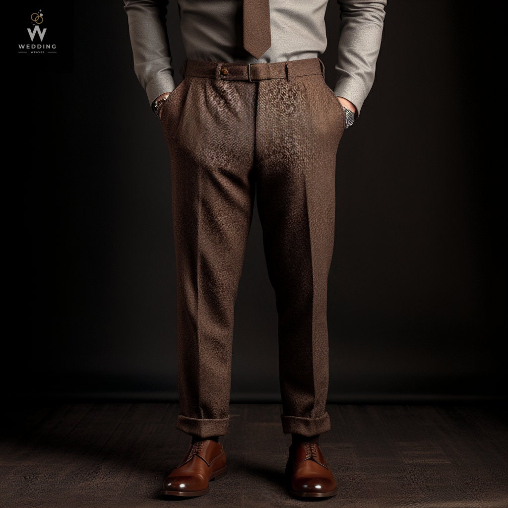 Men Vintage Wool Pants, Fall Winter Wool Pants With Pleats Unisex ...